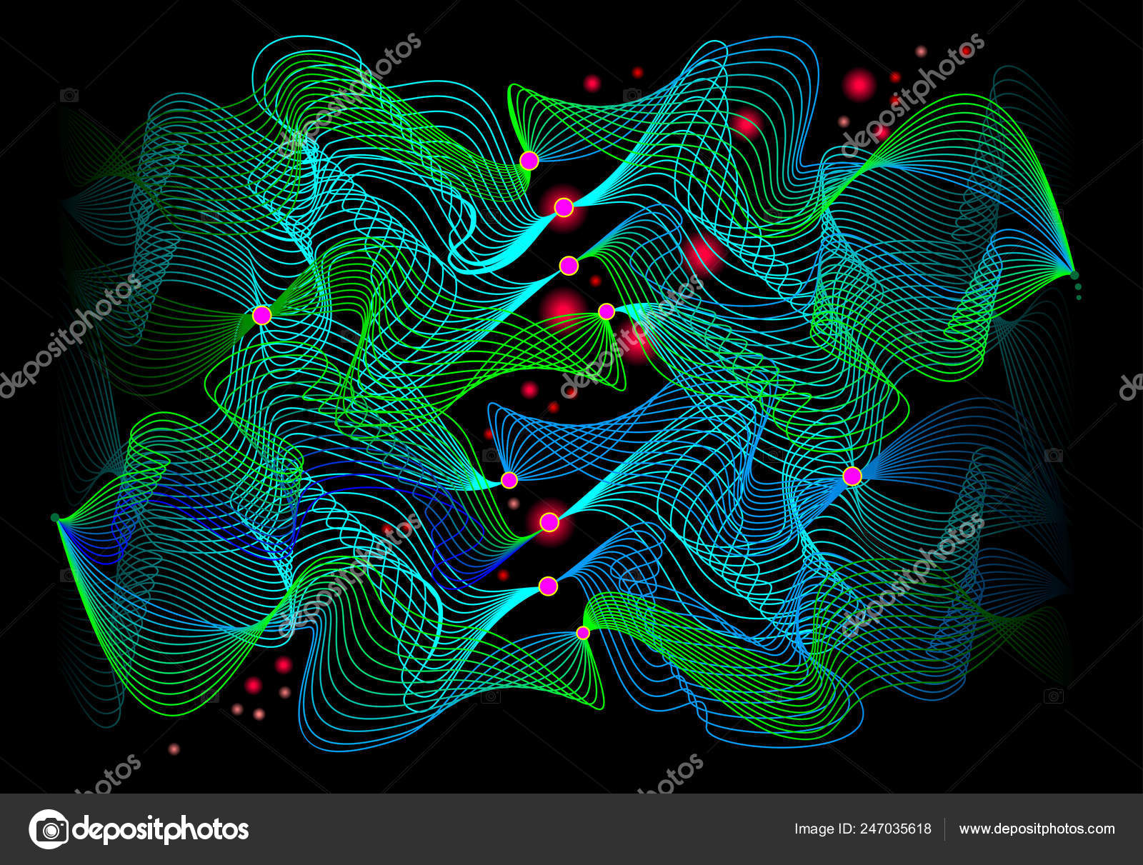 Neuron Waves Black Background Stylized Artificial Intellect ...