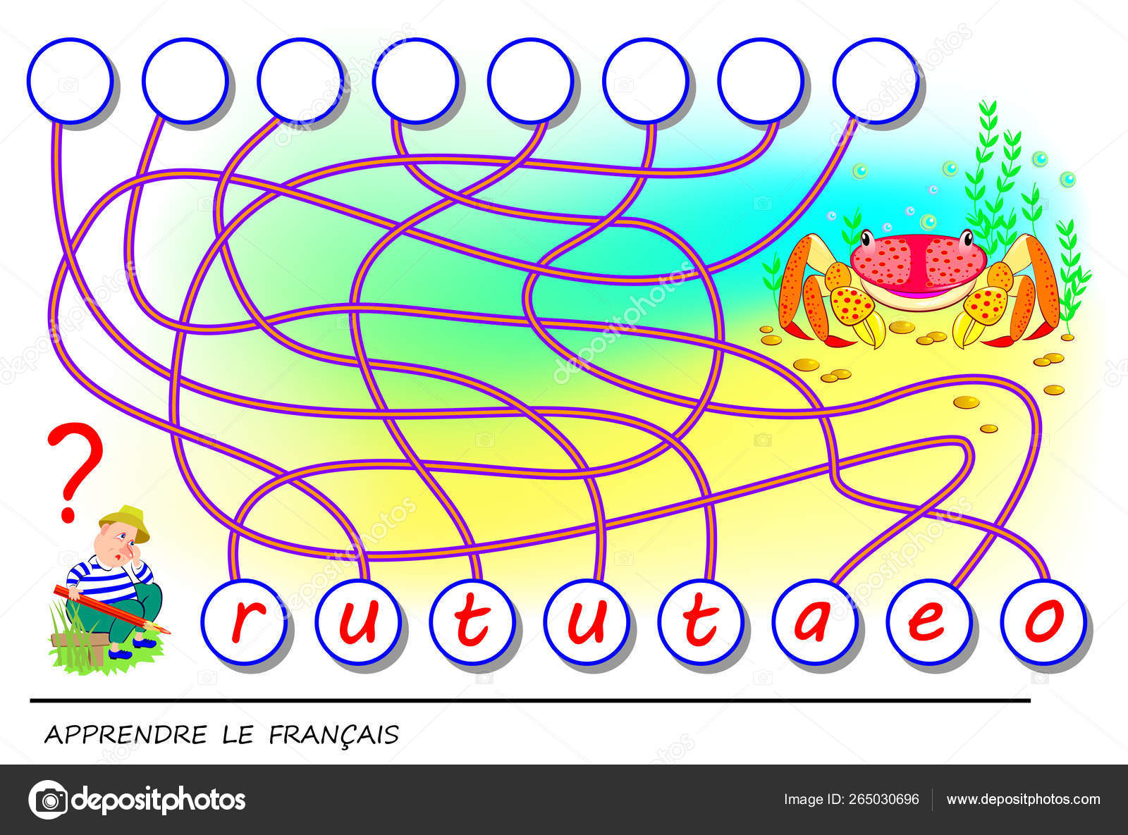 Learn French Logic Puzzle Game Cute Crab Study French Language Stock ...