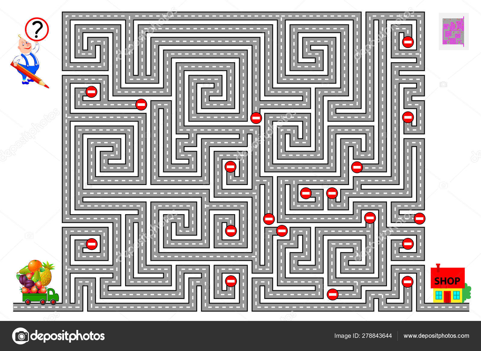 Logical Puzzle Game Labyrinth Children Help Lorry Find Way Deliver ...