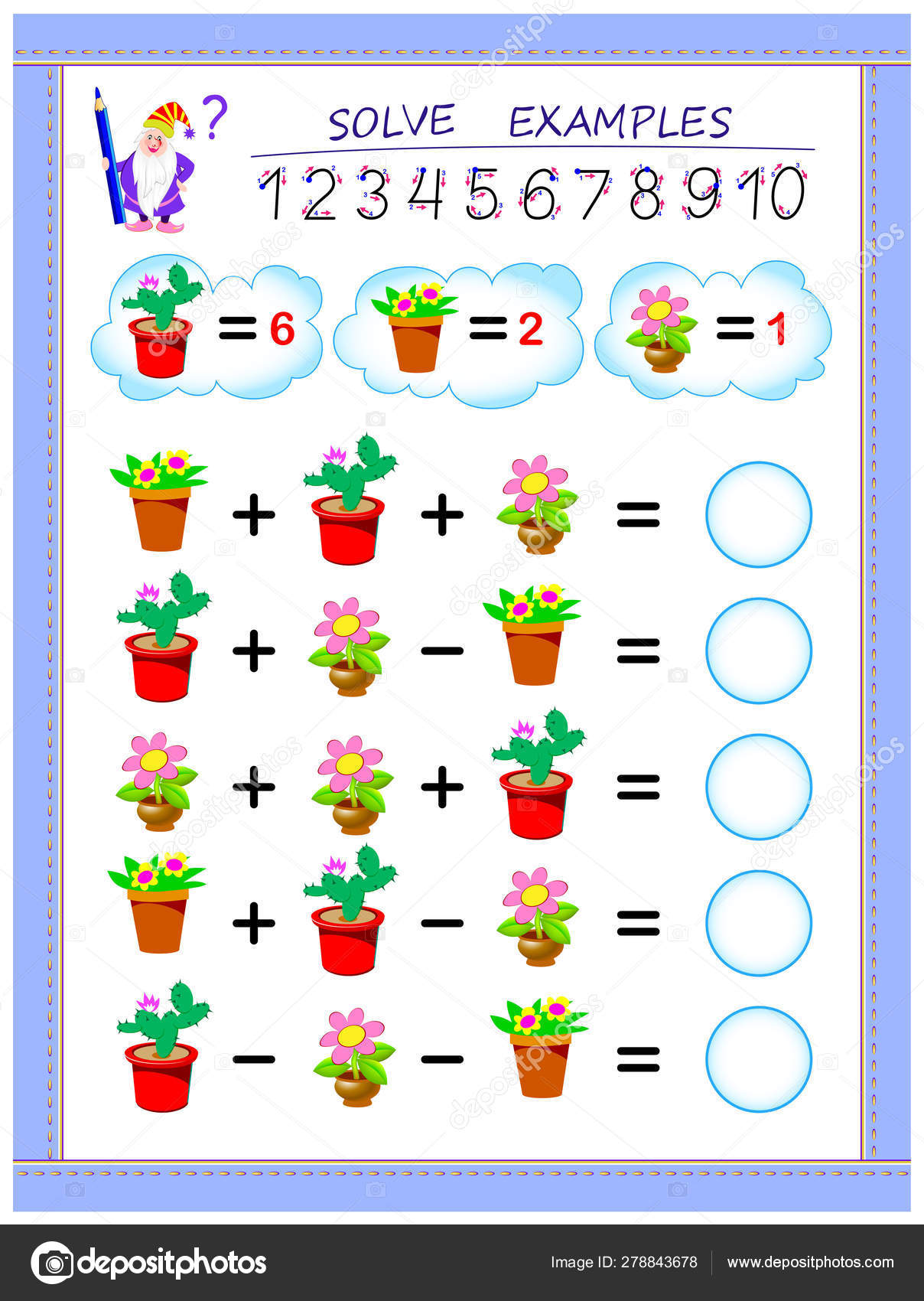 Educational Page Children Addition Subtraction Solve Examples Write ...