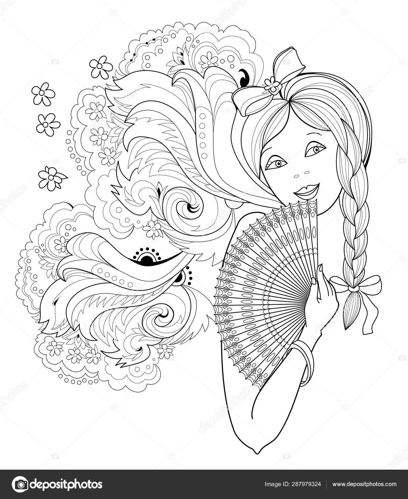 Hand Fan Coloring Page