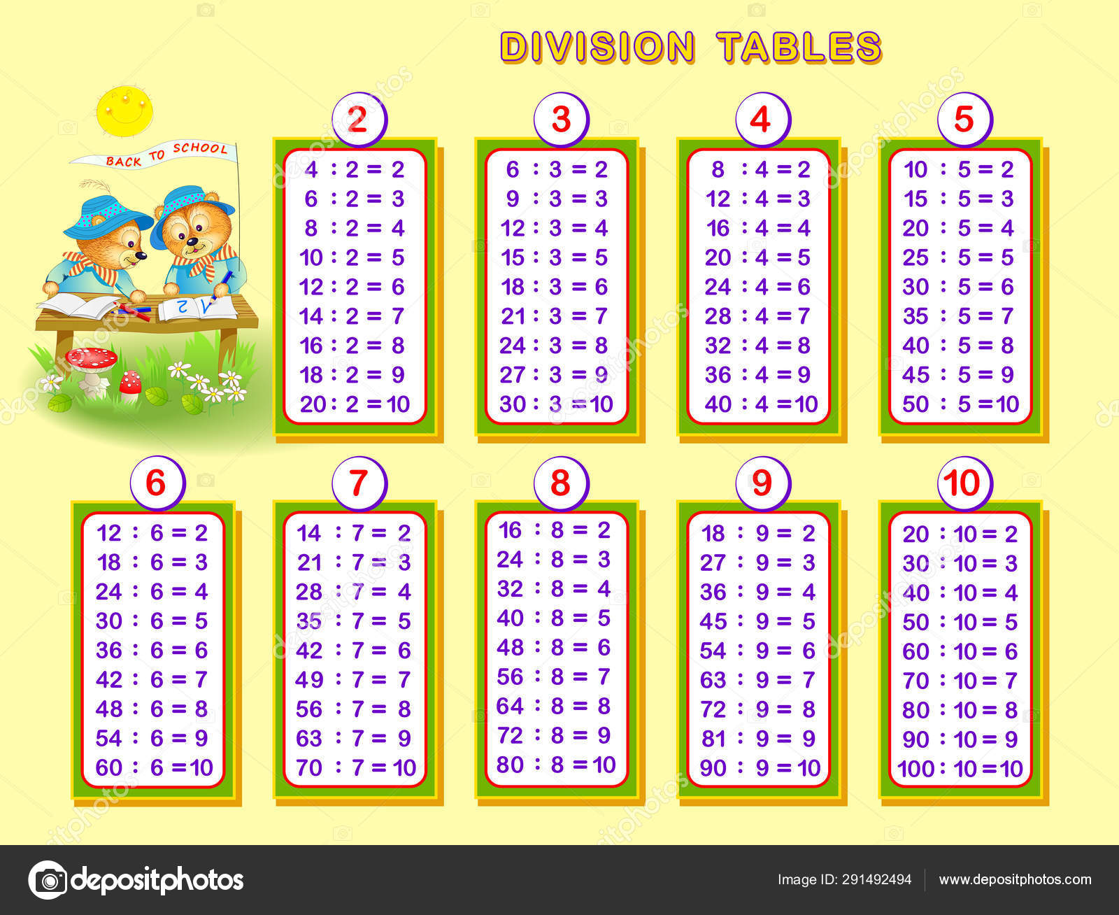 Division Tables Little Children Educational Page Mathematics Baby Book ...