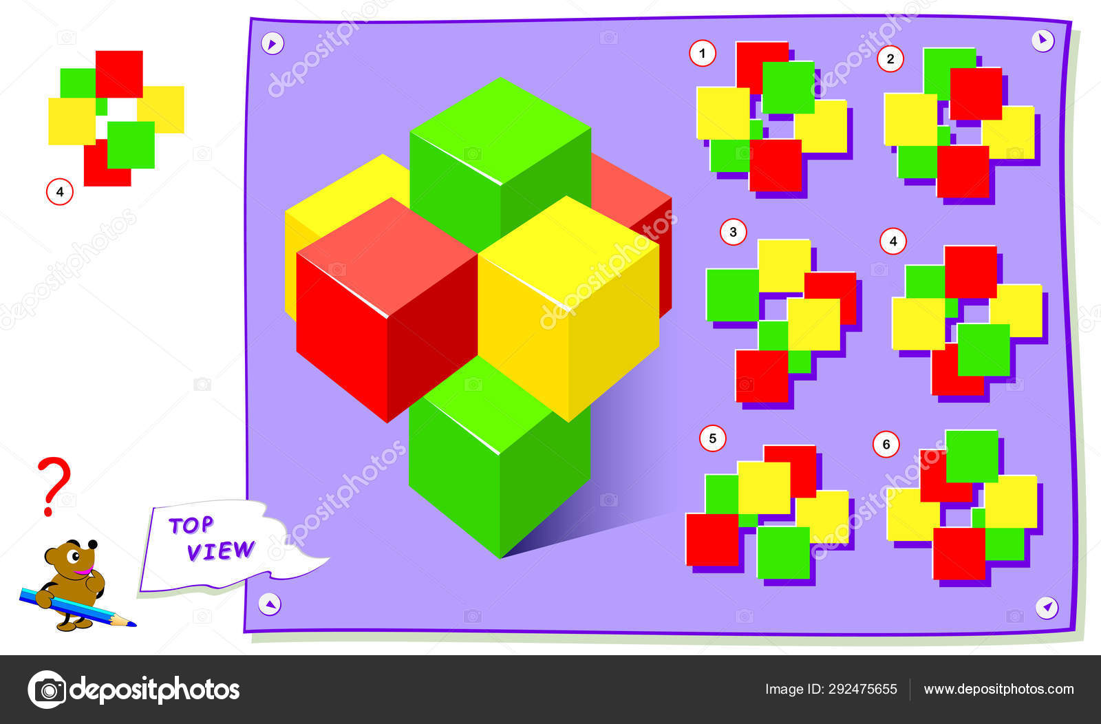 Logic Puzzle Game Kids Need Find Correct Top View Cubes Stock Vector ...