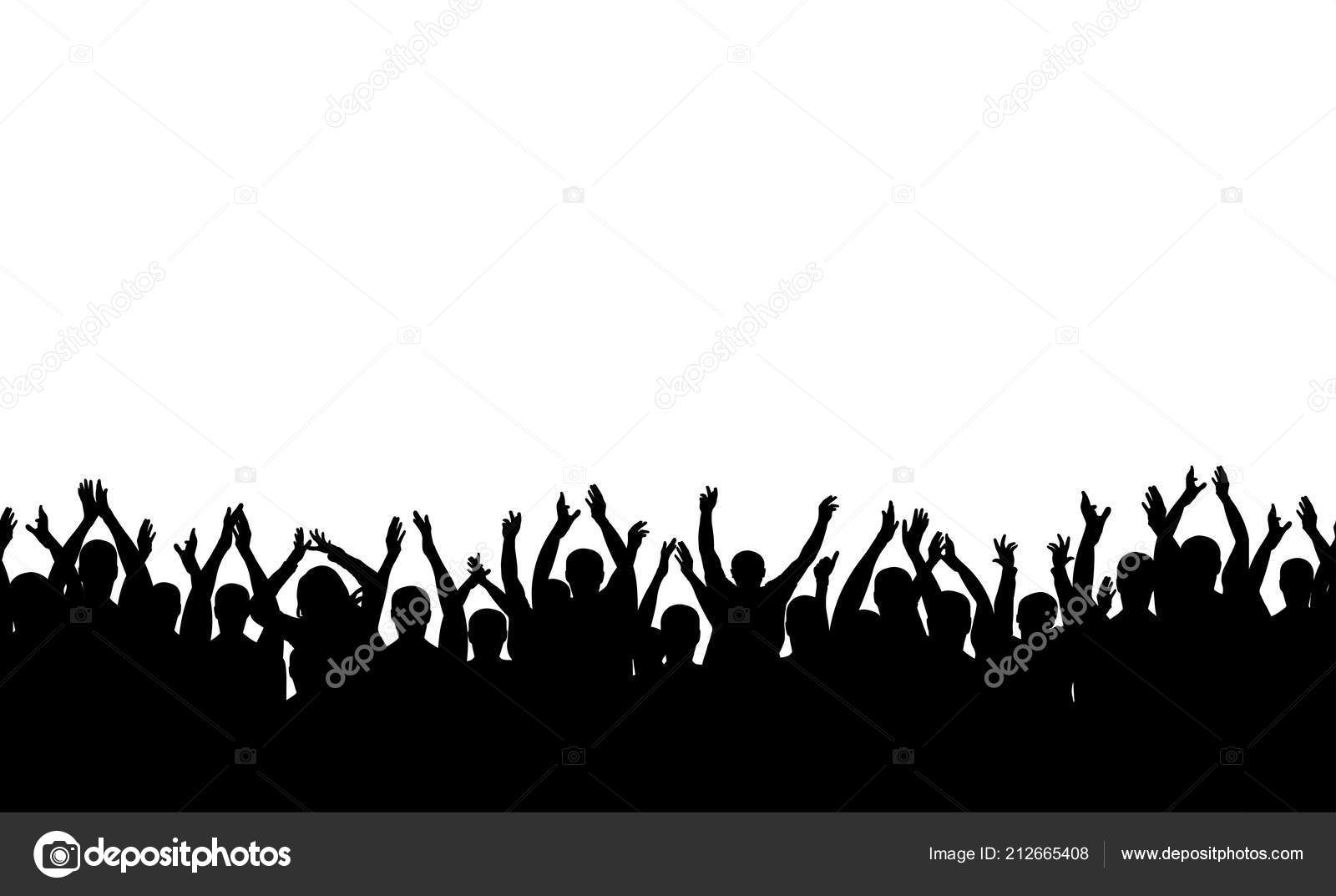 Cheering Crowd Silhouette Cheerful Crowd Silhouette Vector PNG, Shadow