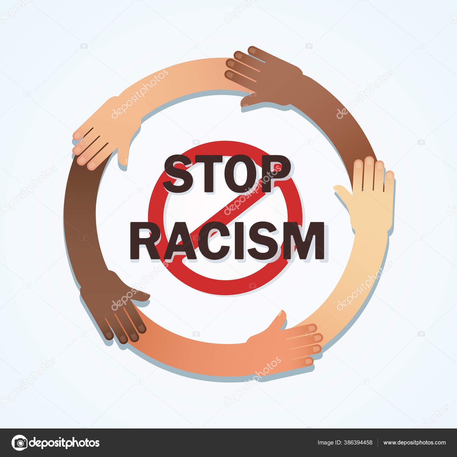 Muitas Mãos Raças Diferentes Conjunto Círculo Acabar Com Racismo Vetor ...