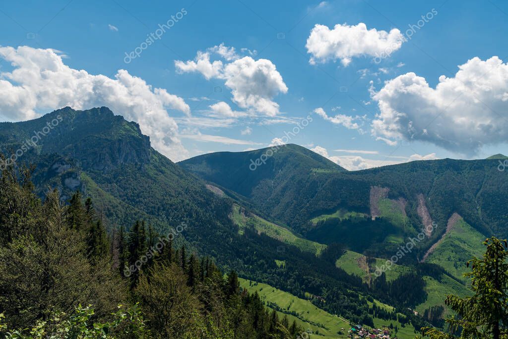 Velky Rozsutec, Stoh, Poludnovy grun hills y Stefanova village bellow ...