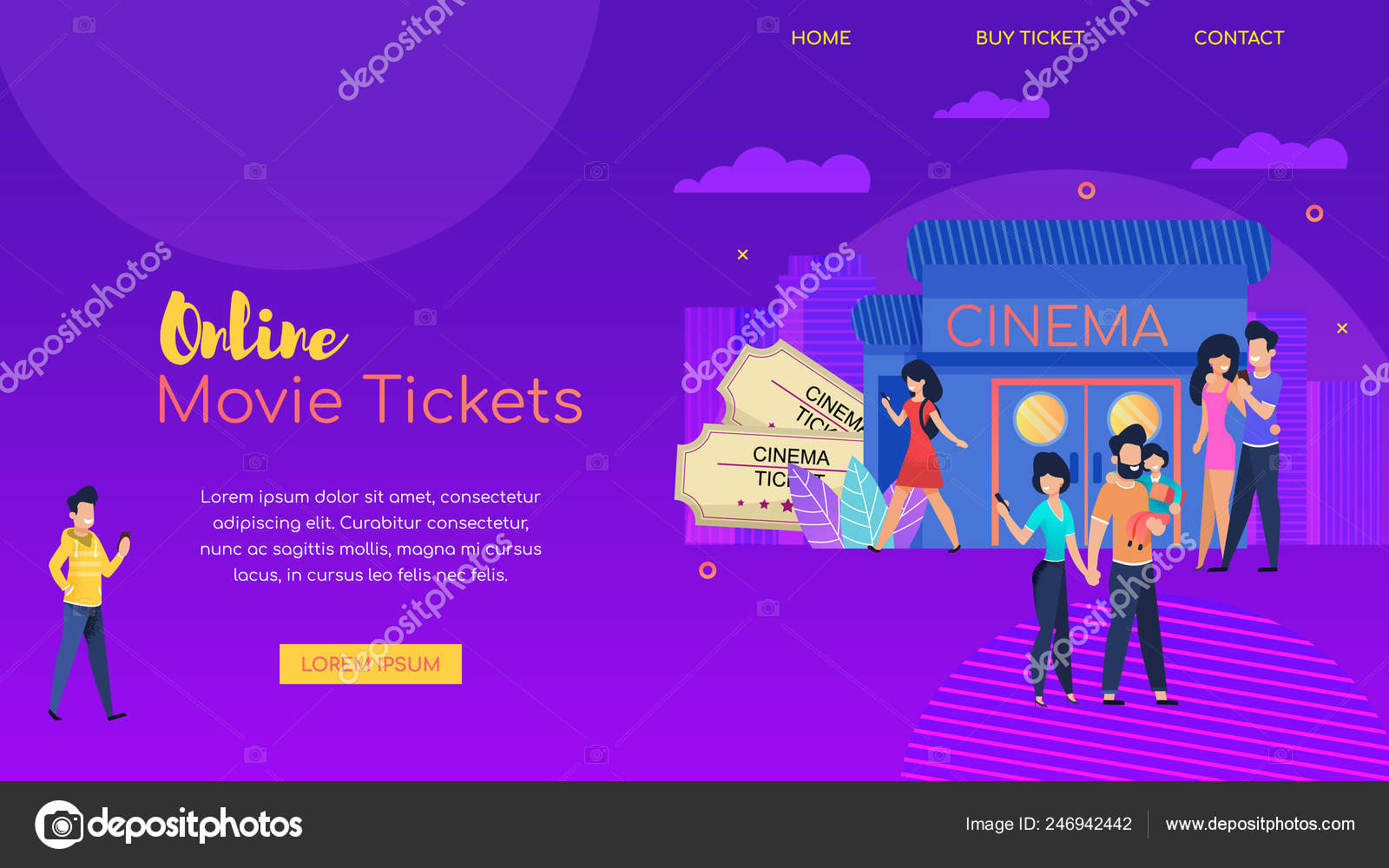 Horizontal Banner Online Movie Ticket Cinema Book. Stock Illustration ...