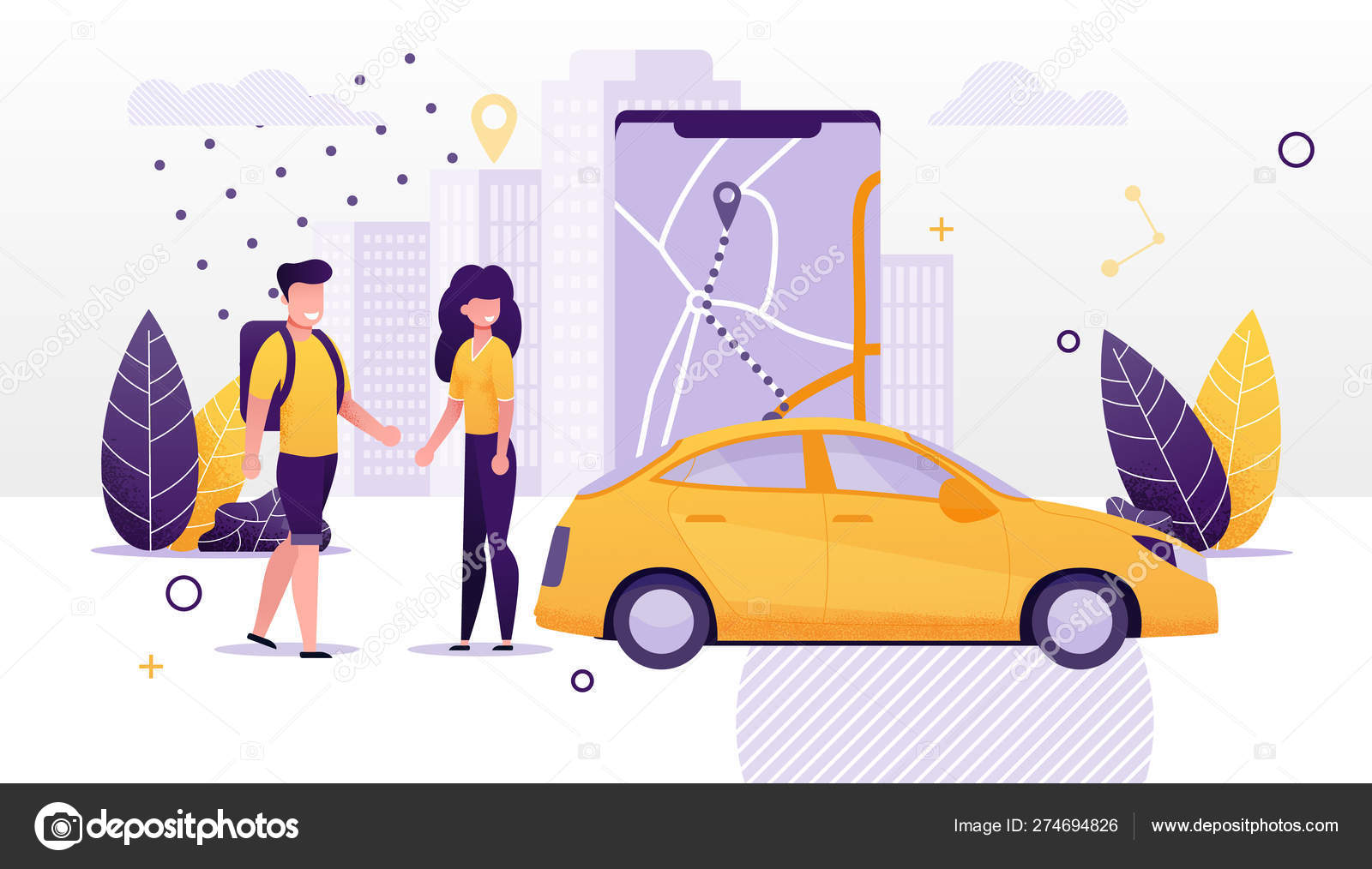 Man and Woman Ordering Vehicle for Transportation. Stock Vector Image ...