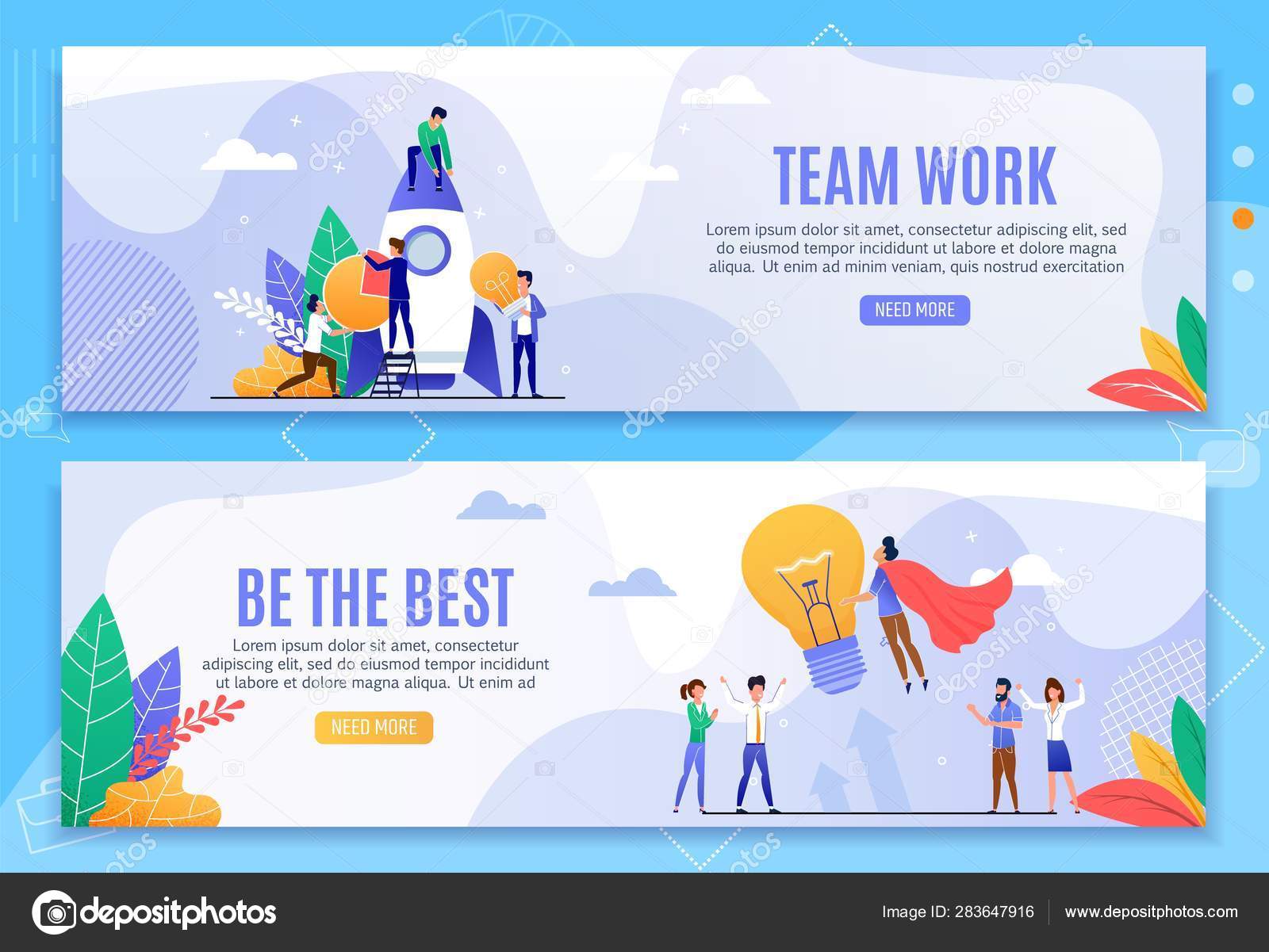 Team Work and Be Best Motivational Banner Set Stock Vector Image by ...