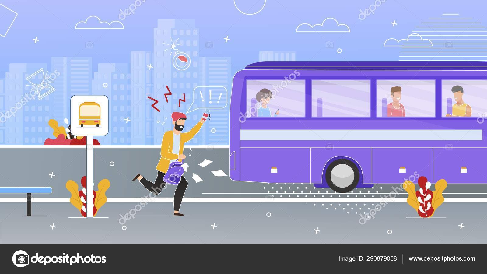 Passenger Running Trying to Catch Up Bus Vector Stock Vector by ...