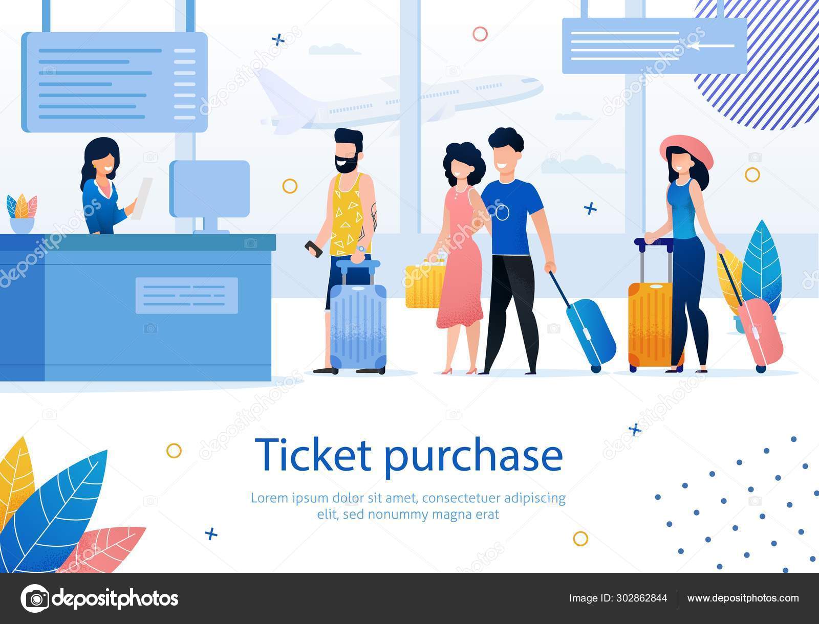 Airplane Tickets Purchase Flat Vector Ad Banner Stock Vector Image by ...