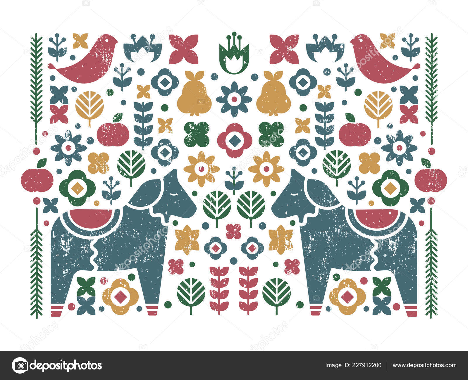 Cute Vector Symmetrical Illustration Folk Art Rustic Style Postcard ...
