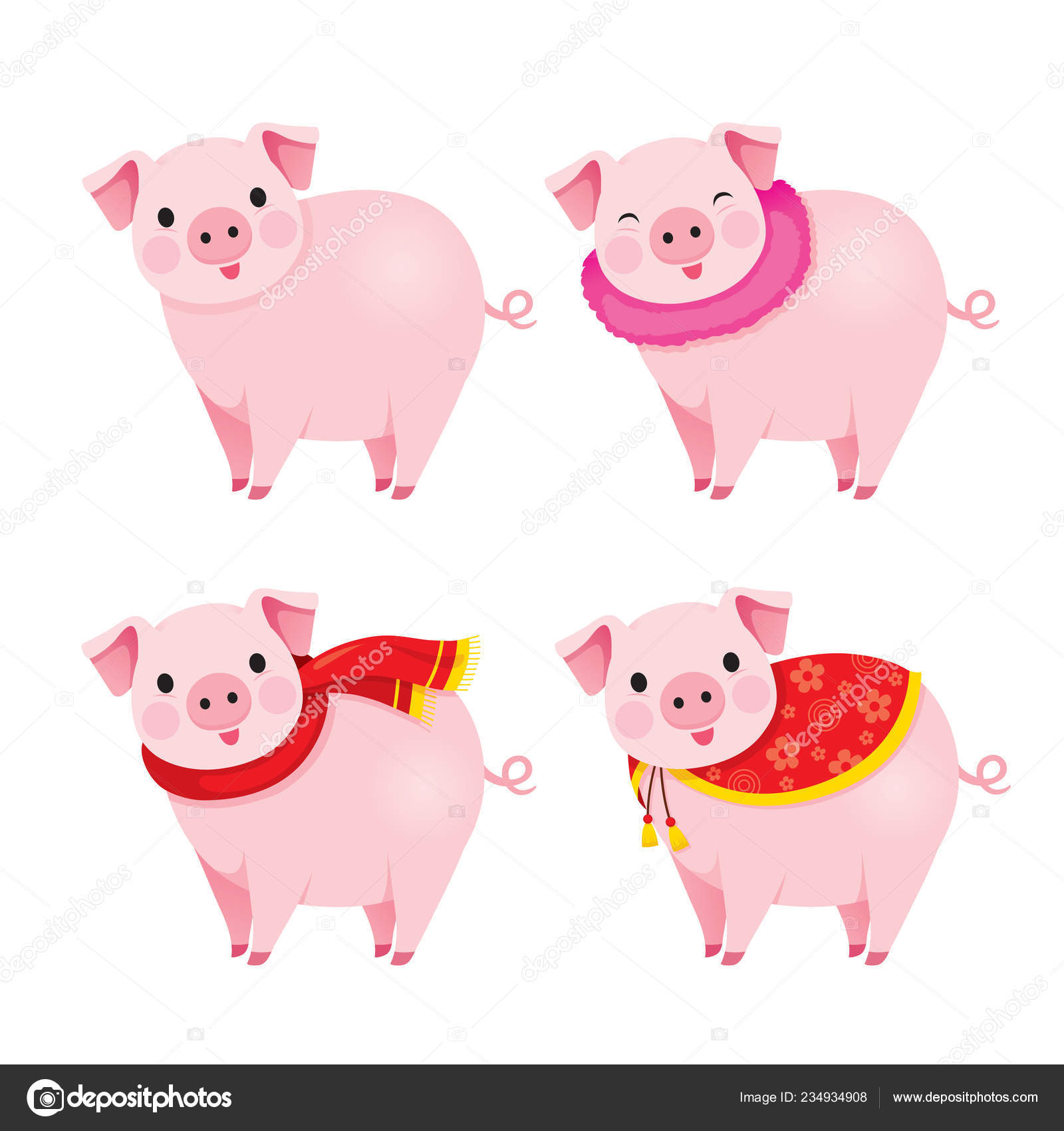 Conjunto Cerdos Con Ropa Año Del Cerdo Tradicional Celebración China ...