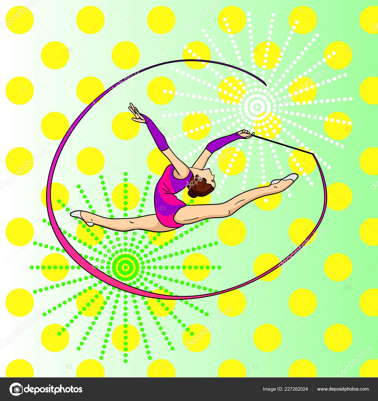 Pop art rhythmic gymnastics, girl with a ribbon on twine. Color ...
