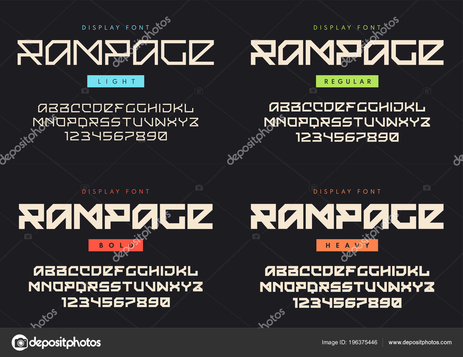 Vector modern display font named Rampage. Light, regular, bold a Stock Vector Image by ©rikkyal ...