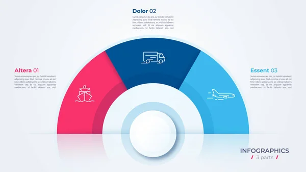 Vector pie chart infographic template in the form of semicircle divided ...