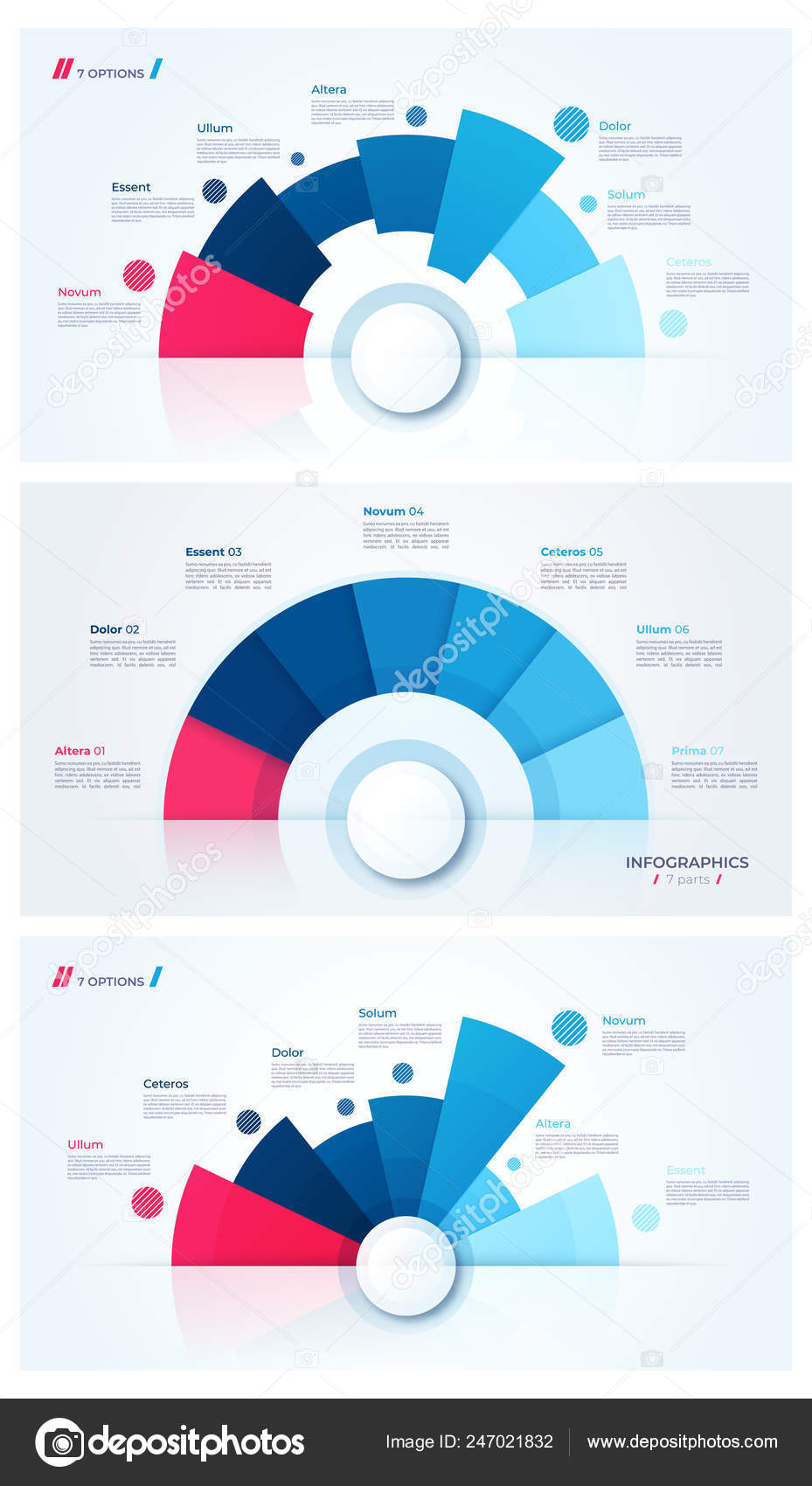 Set of stylish pie chart circle infographic templates. 7 parts. Stock ...