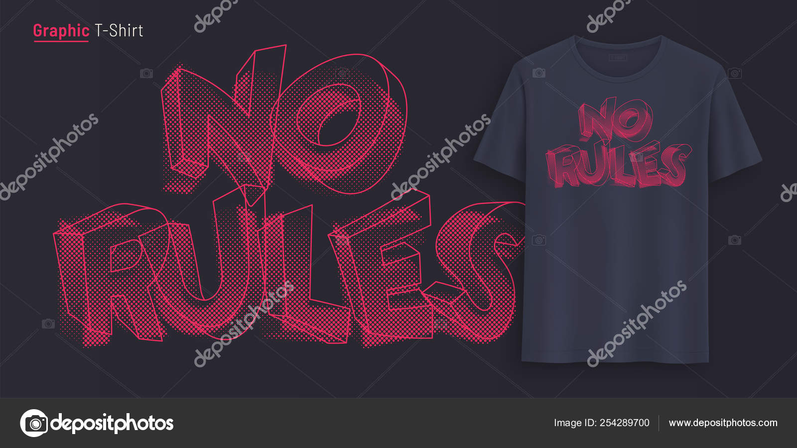 No rules. Graphic t-shirt design, typography, print with stylized text ...