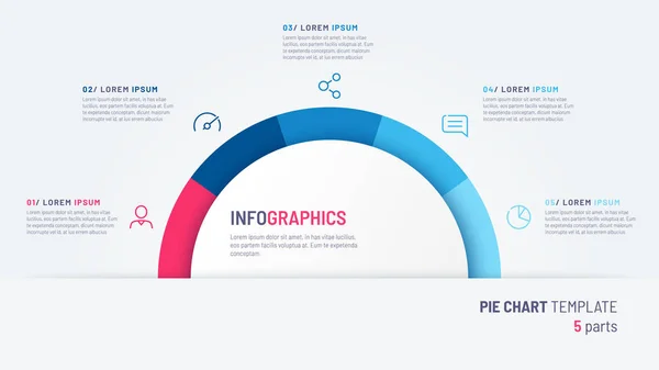 Vector pie chart infographic template in the form of semicircle divided ...