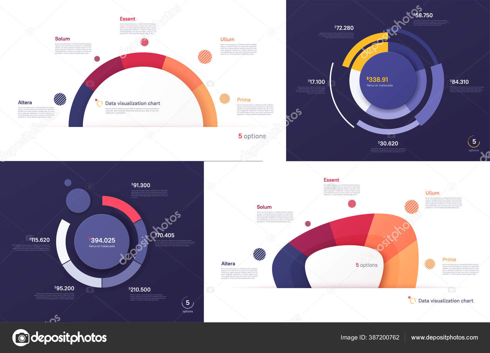 Set of vector circle chart designs, modern templates for creating ...