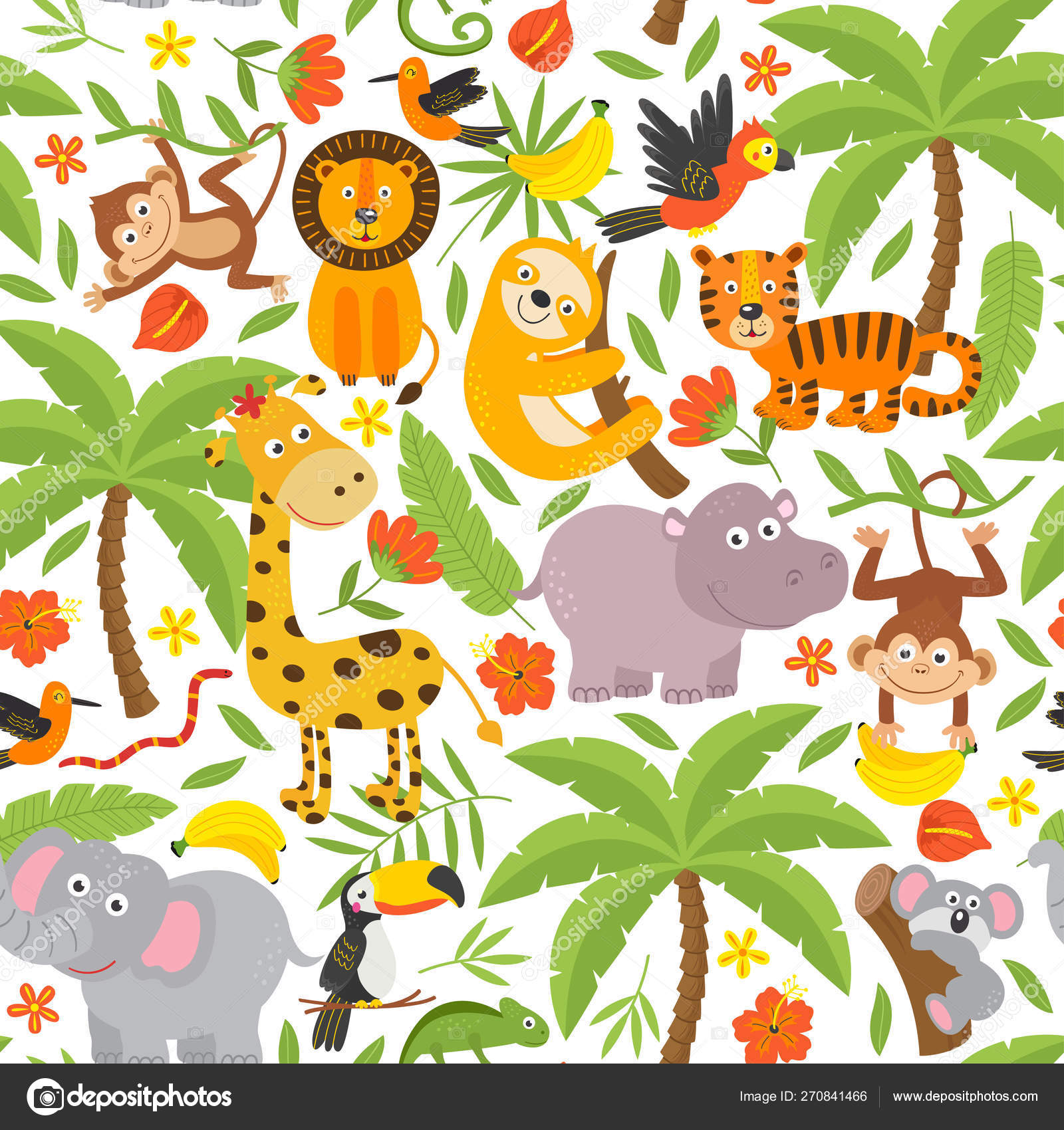 Seamless Pattern Jungle Animals Vector Illustration Eps Stock Vector ...