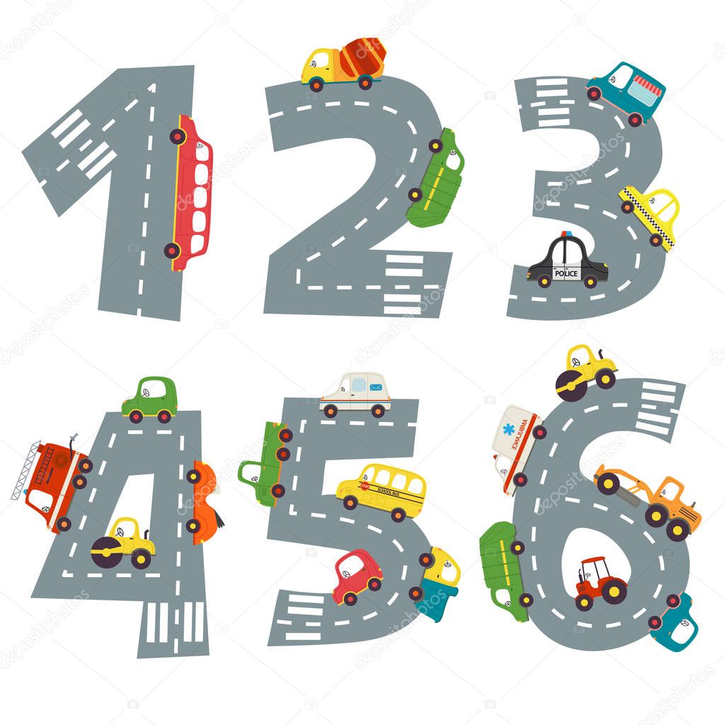 conjunto de números con el número de coches de 1 a 6- ilustración ...