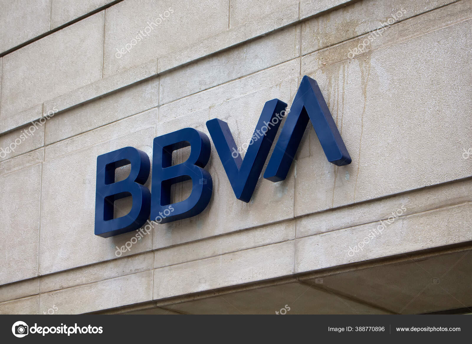 Close View International Spanish Bank's Sign Street Called Passeig ...