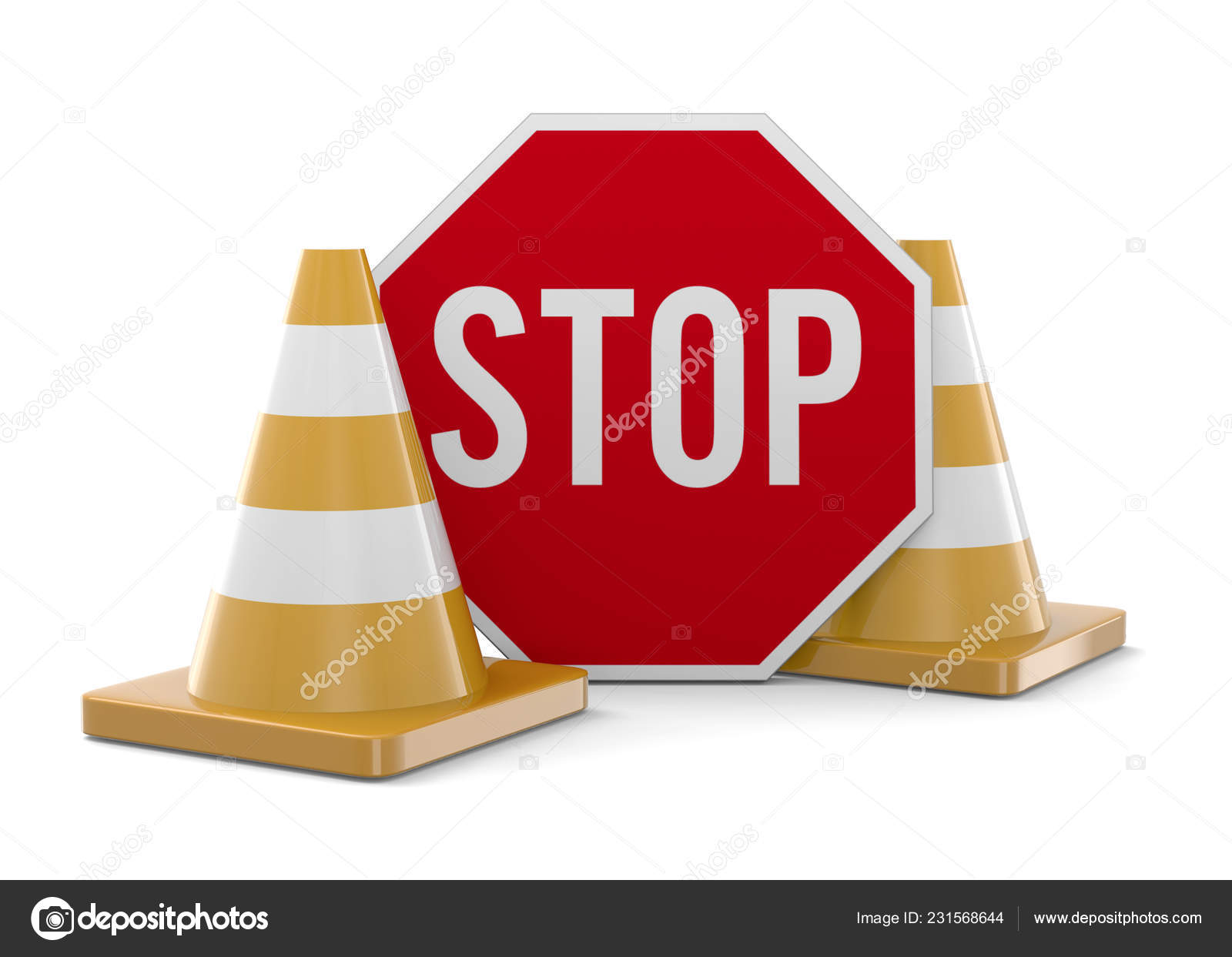 Stop Sign Cones White Background Stock Photo by ©gmac84 231568644