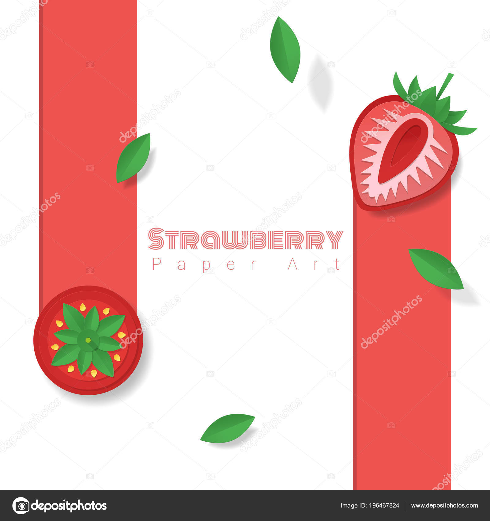 Fresh Strawberry Fruit Background Paper Art Style Vector Illustration ...