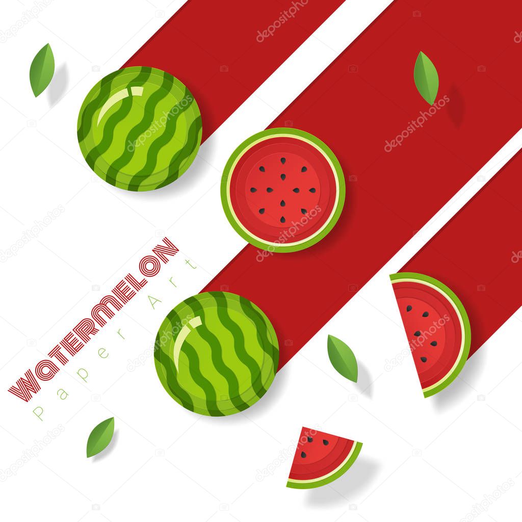 Fondo Fruta Sandía Fresca Estilo Arte Papel Vector Ilustración Vector ...