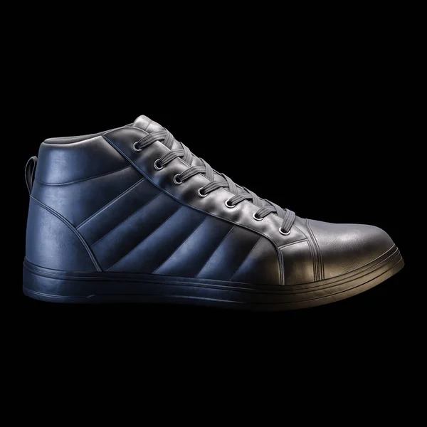 3D Realistic Render of a shoe in dark color, with a black background ...