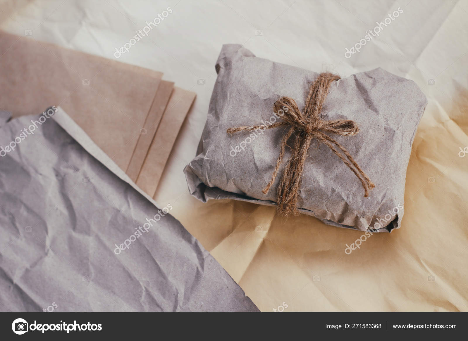 Soft Parcel Wrapped Old Craft Paper Tie Crumpled Background Texture ...