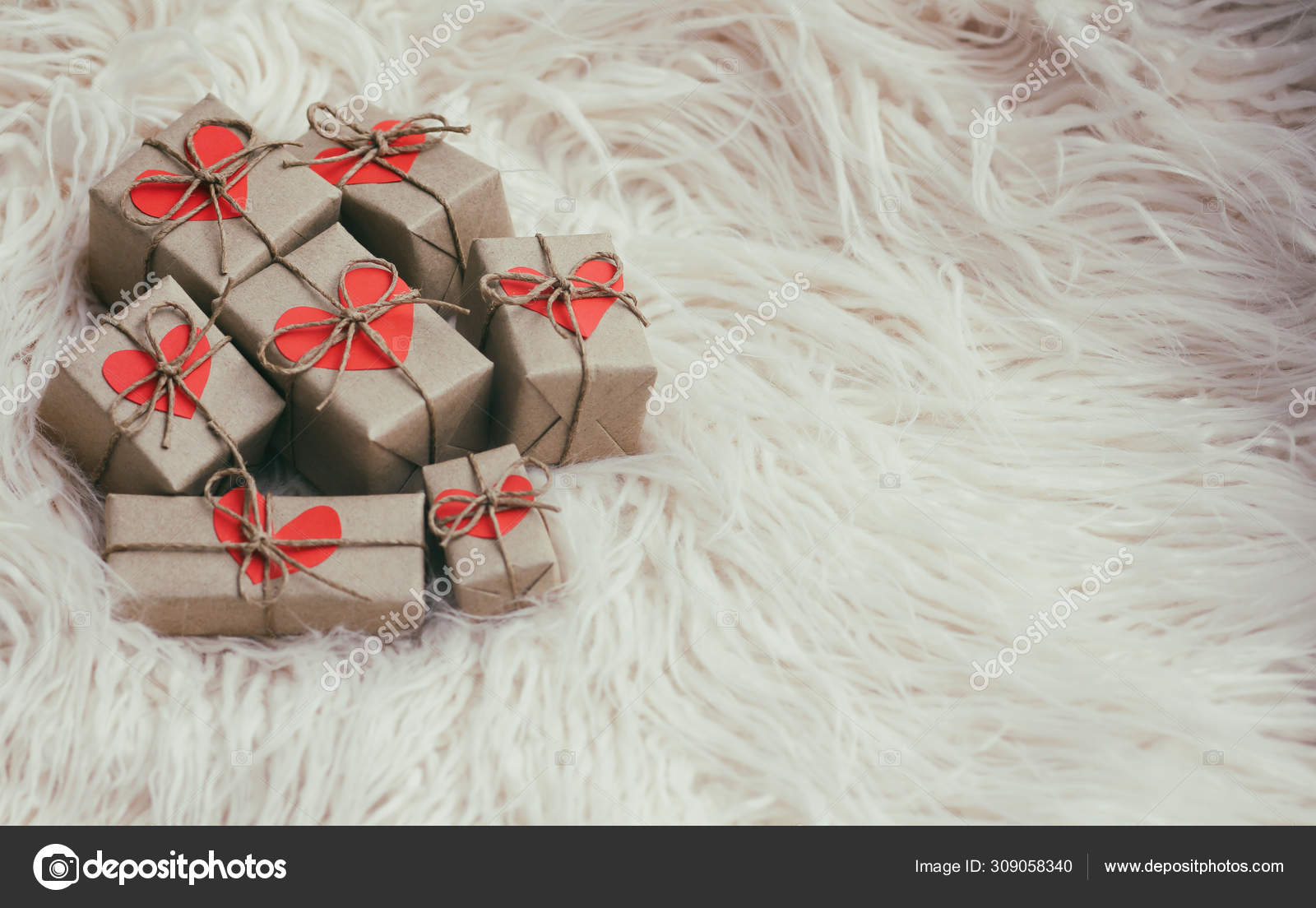 Set Gift Boxes Wrapped Craft Paper Tie Hemp String Cardboard Stock ...