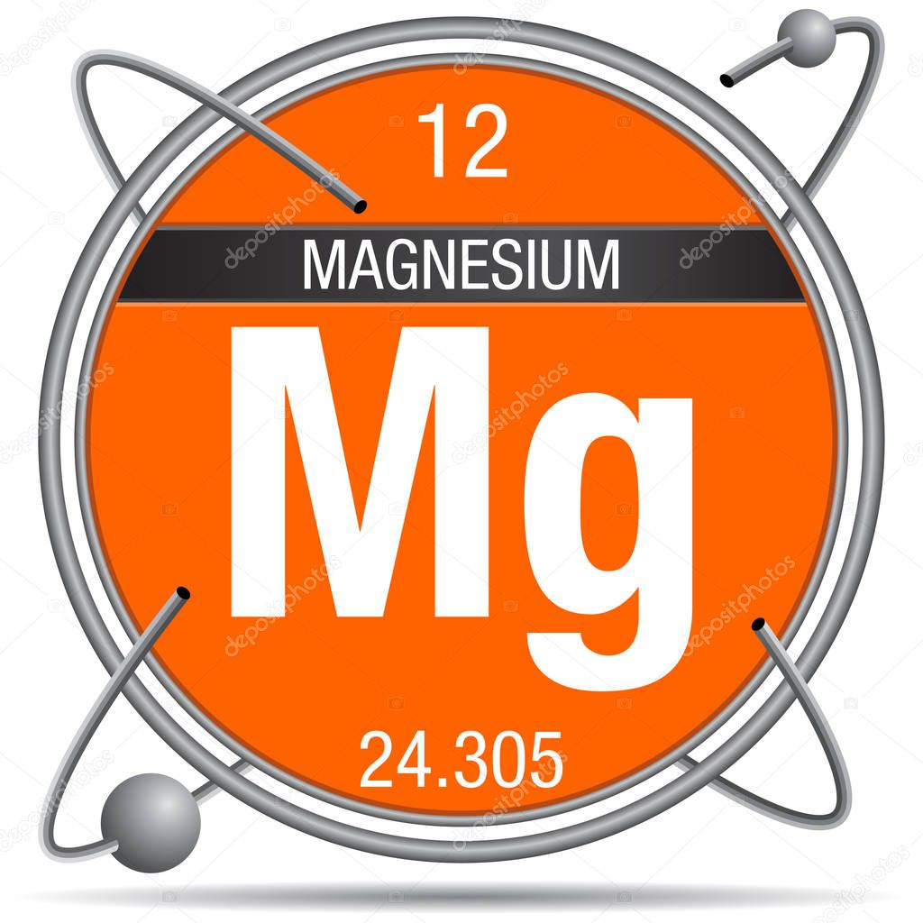 Símbolo de magnesio dentro de un anillo de metal con fondo de color y ...