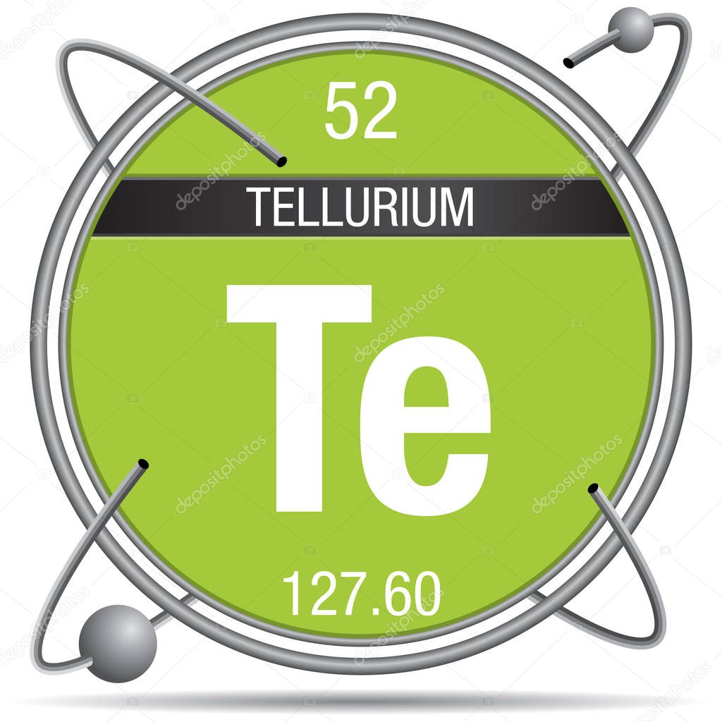 Tellurium símbolo dentro de un anillo de metal con fondo de color y ...