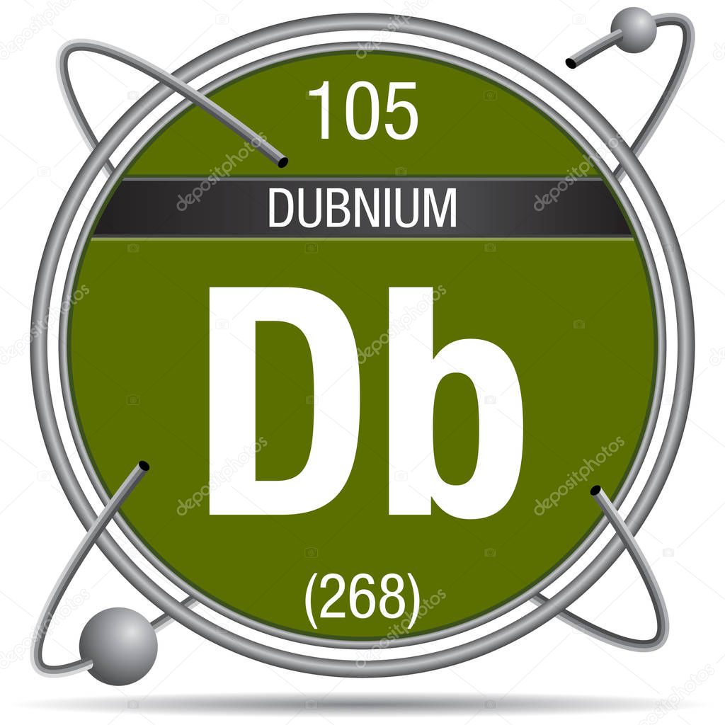 Símbolo de Dubnio dentro de un anillo de metal con fondo de color y ...