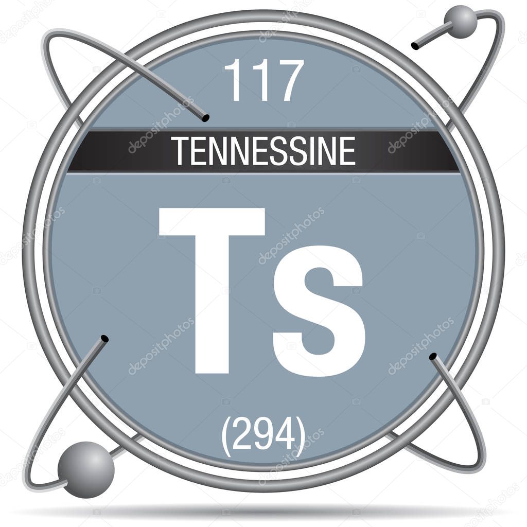 Símbolo Tennessine dentro de un anillo de metal con fondo de color y ...