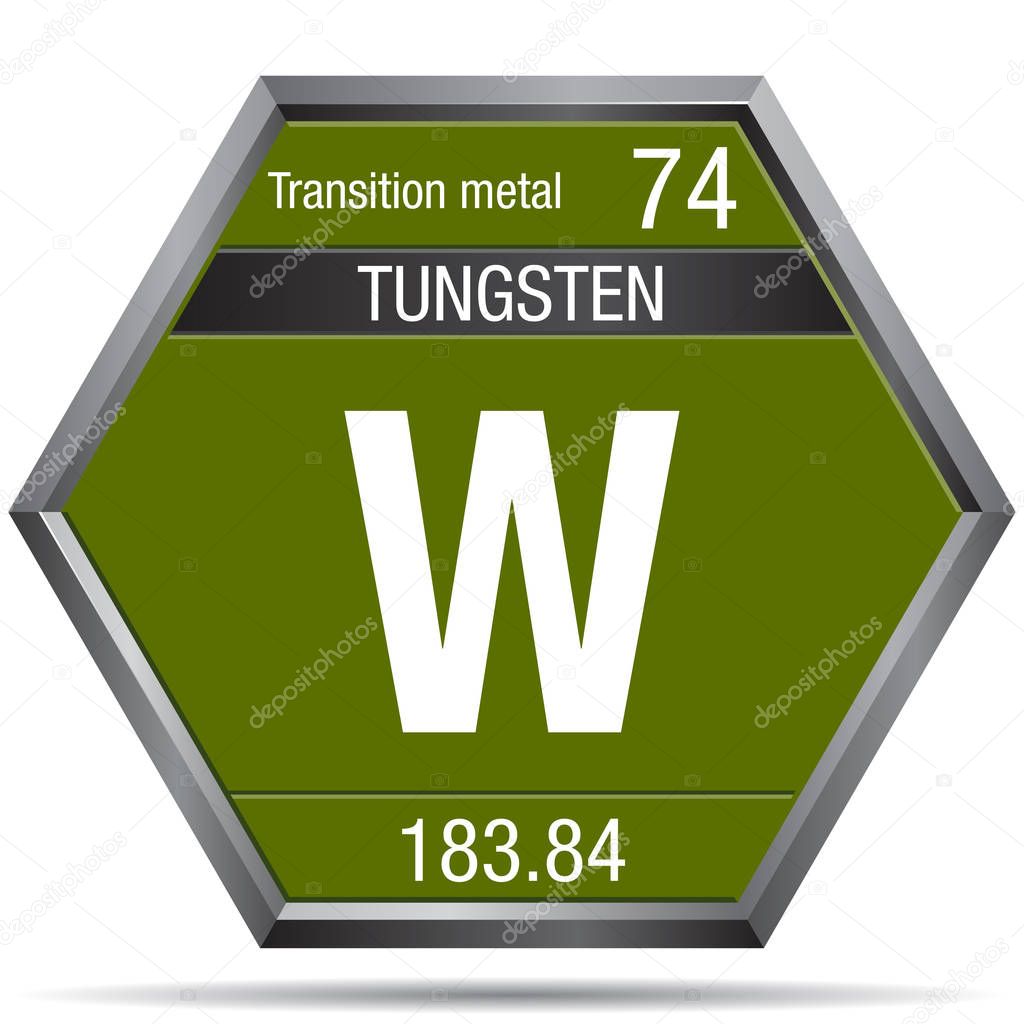 Símbolo de tungsteno en forma de hexágono con un marco metálico ...