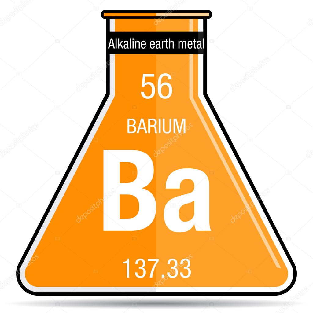 Símbolo de bario en un matraz químico. Elemento número 56 de la Tabla ...