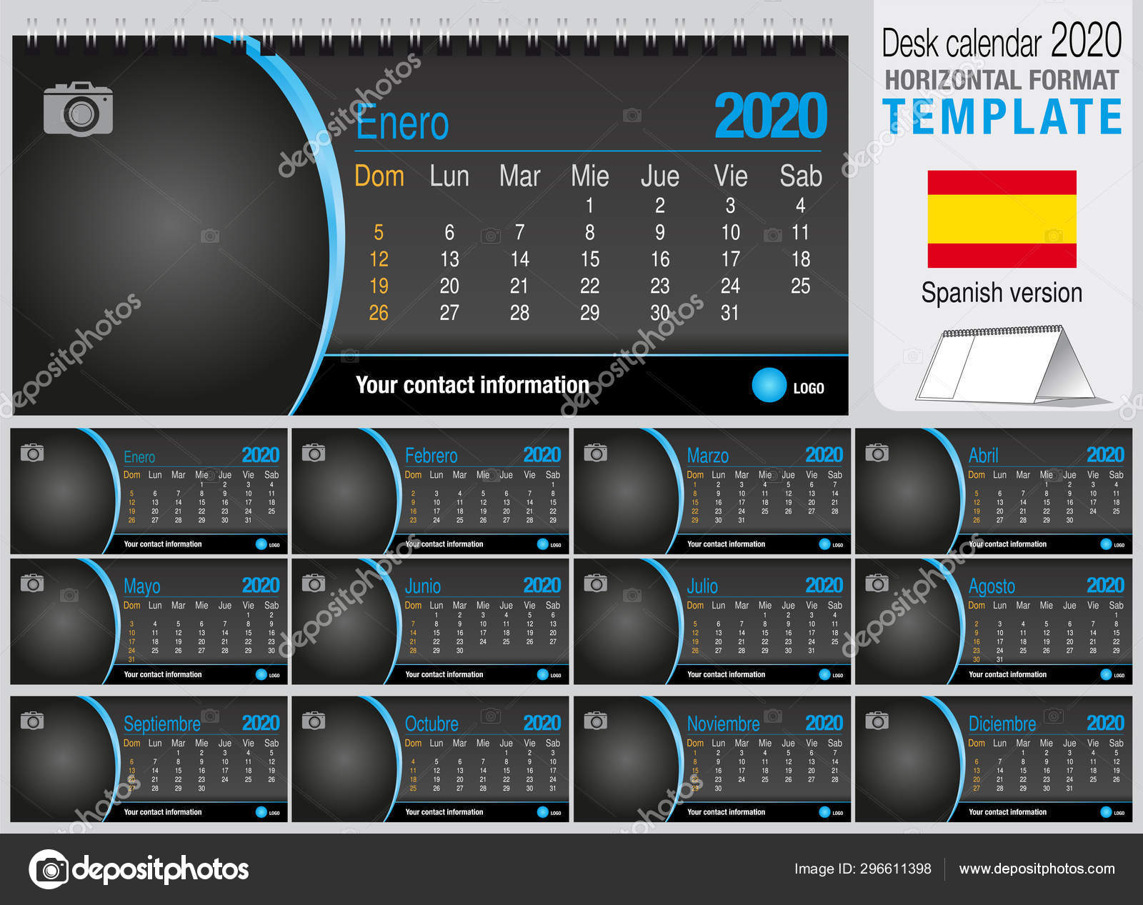 Useful Desk Triangle Calendar 2020 Template Black Background Space ...