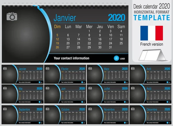 útil escritorio triángulo calendario 2020 plantilla sobre fondo negro ...