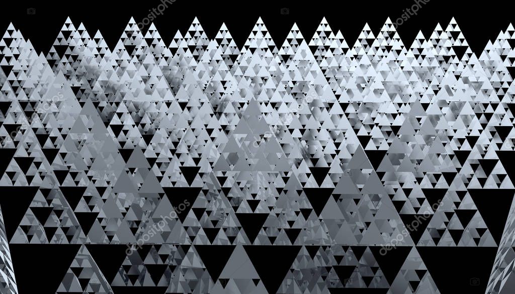 Triángulo gris Sierpinski textura sobre fondo negro. Es un fractal con ...