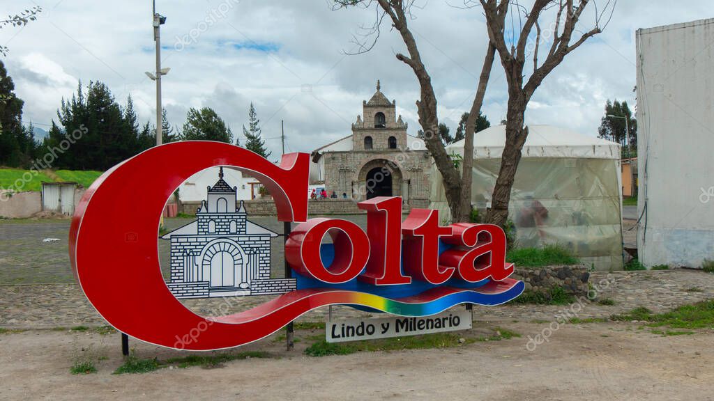 Colta, Chimborazo / Ecuador - 10 de febrero de 2019: Vista del letrero ...