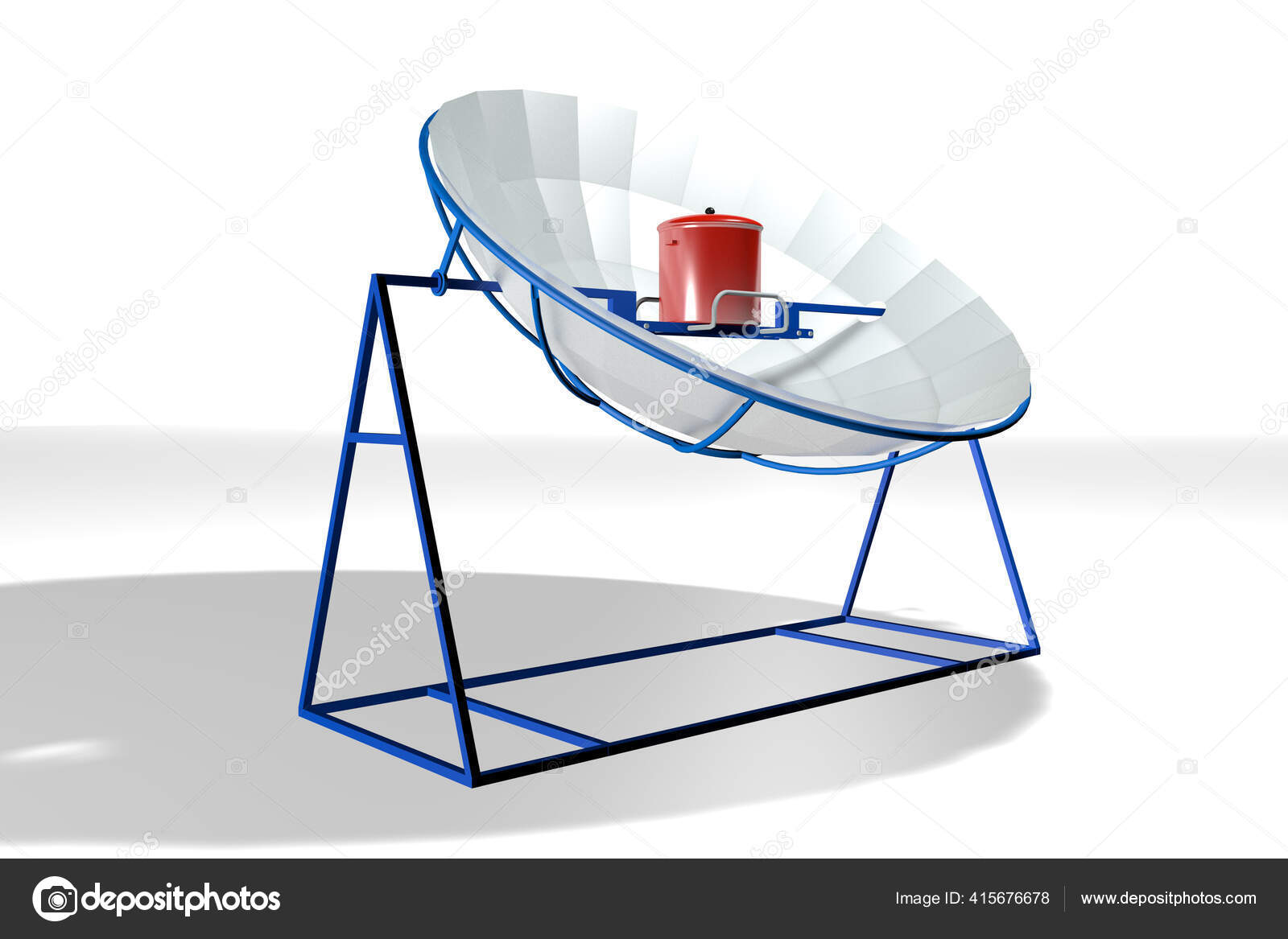 Parabolic Solar Cooker Model Blue Structure Red Pot White Background ...