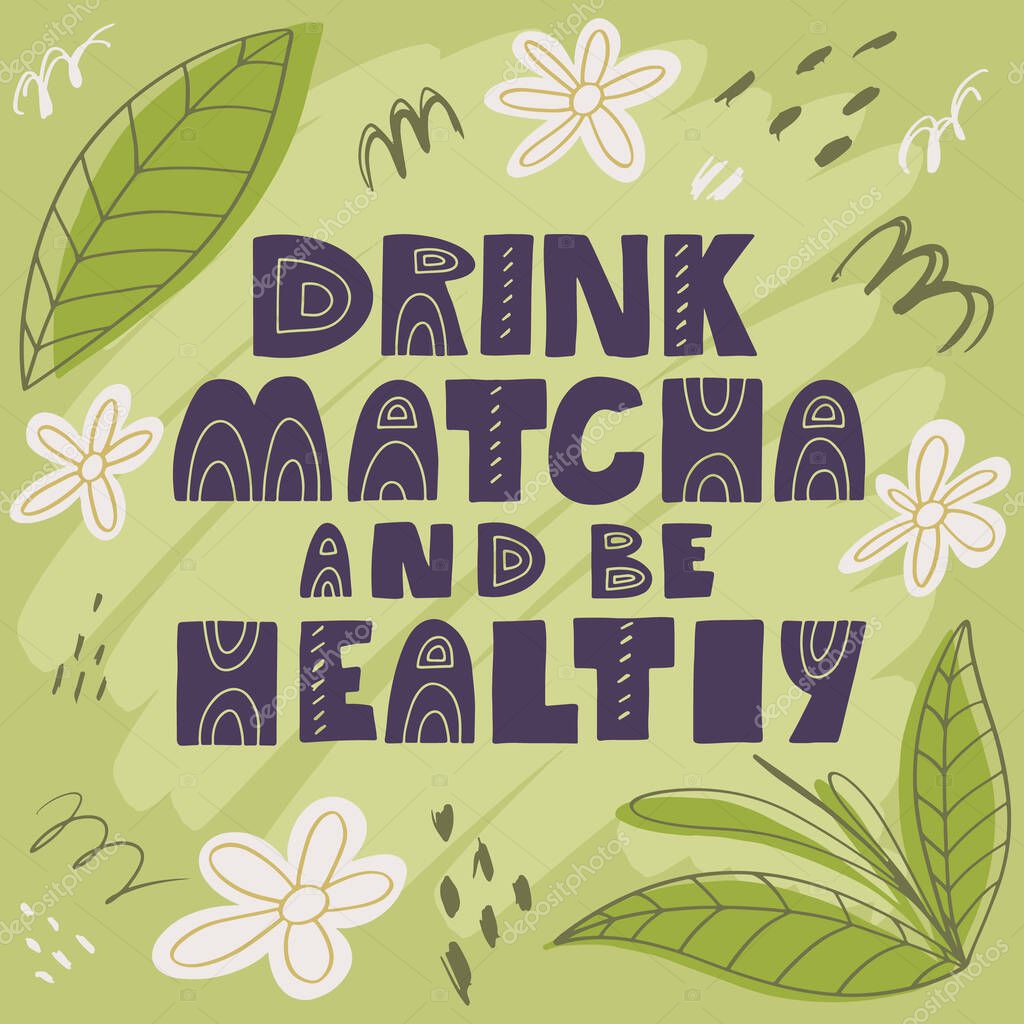 Cartel de té Matcha con diseño de cotización. La tradicional ceremonia ...