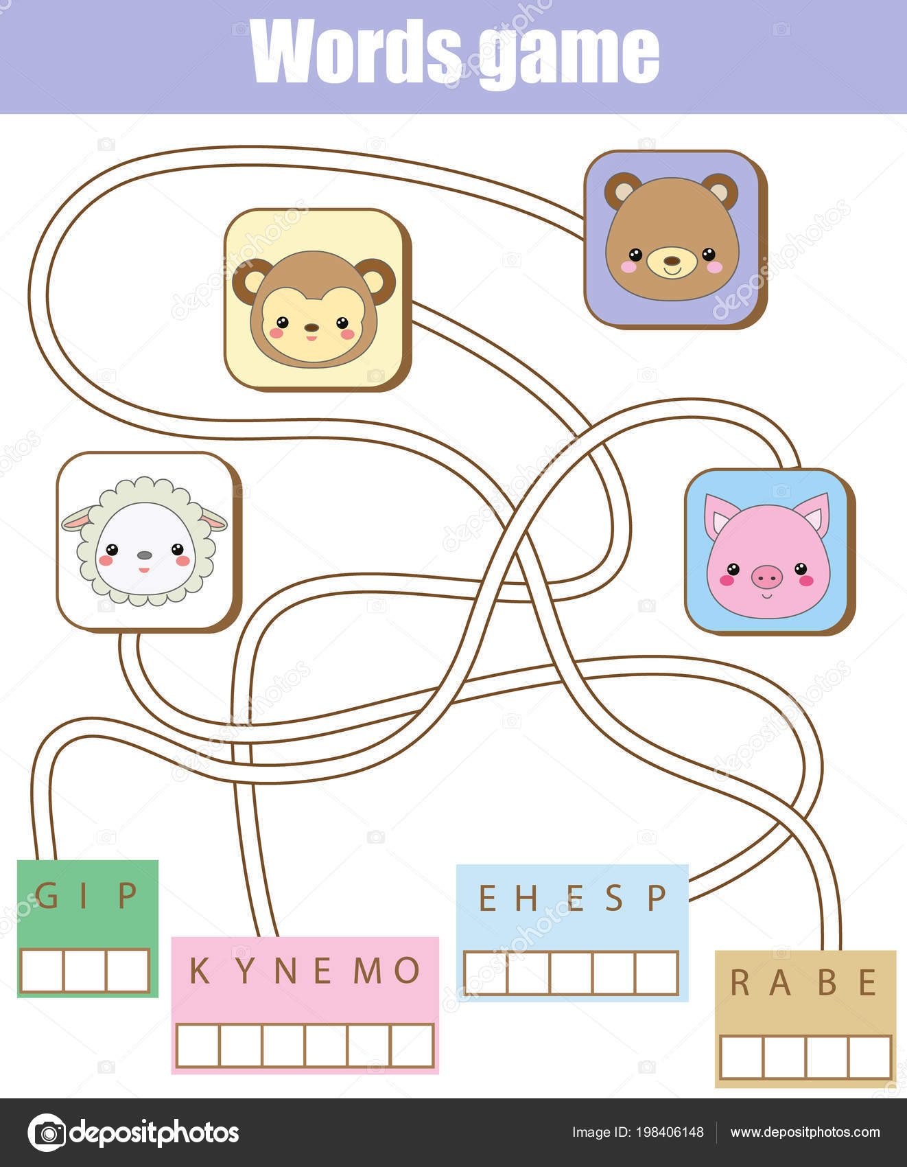 Permainan Pendidikan Untuk Anak Anak Aktivitas Labirin Kata Mempelajari ...