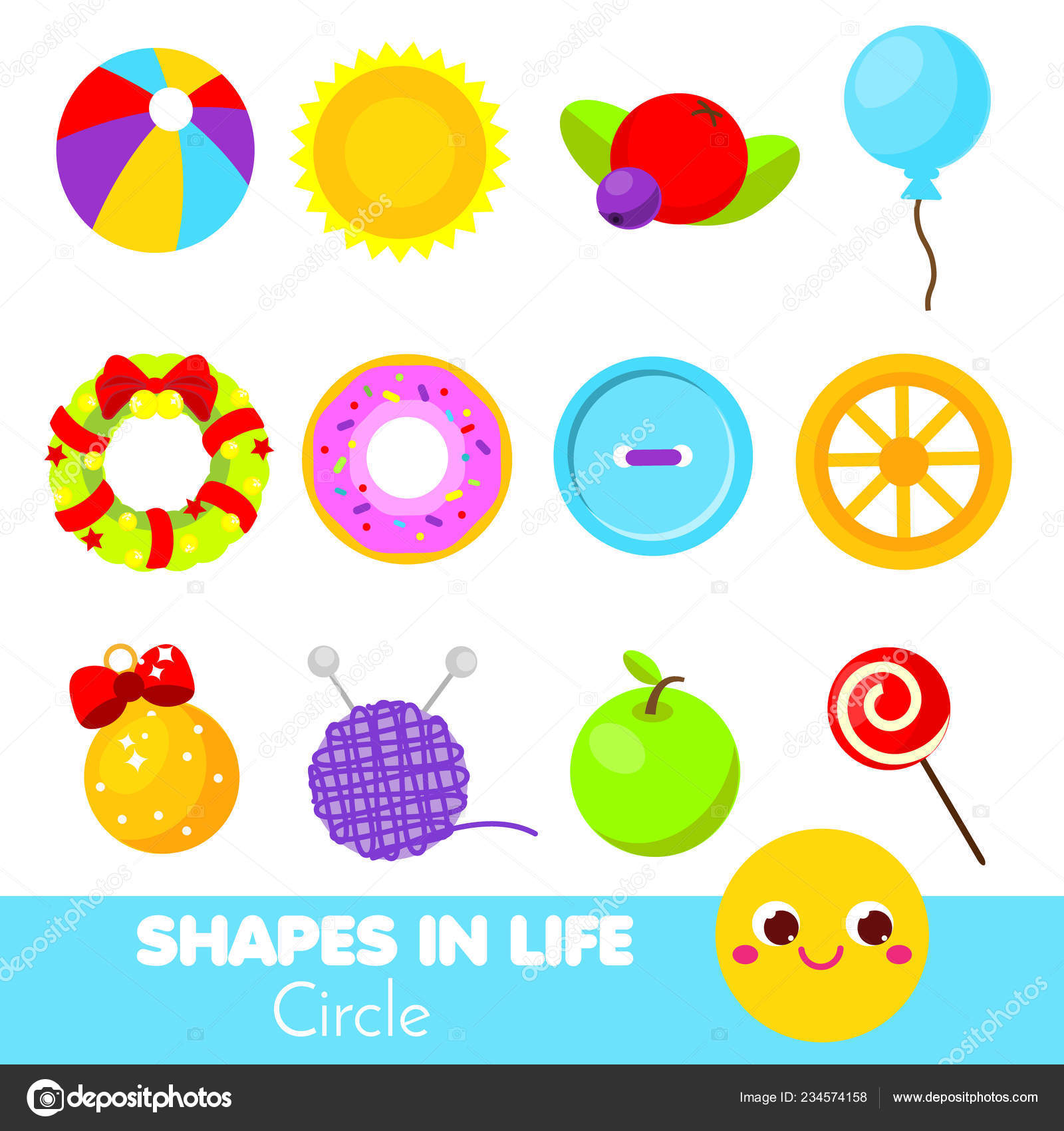 Shapes Life Circle Learning Cards Kids Educational Infographic Children ...