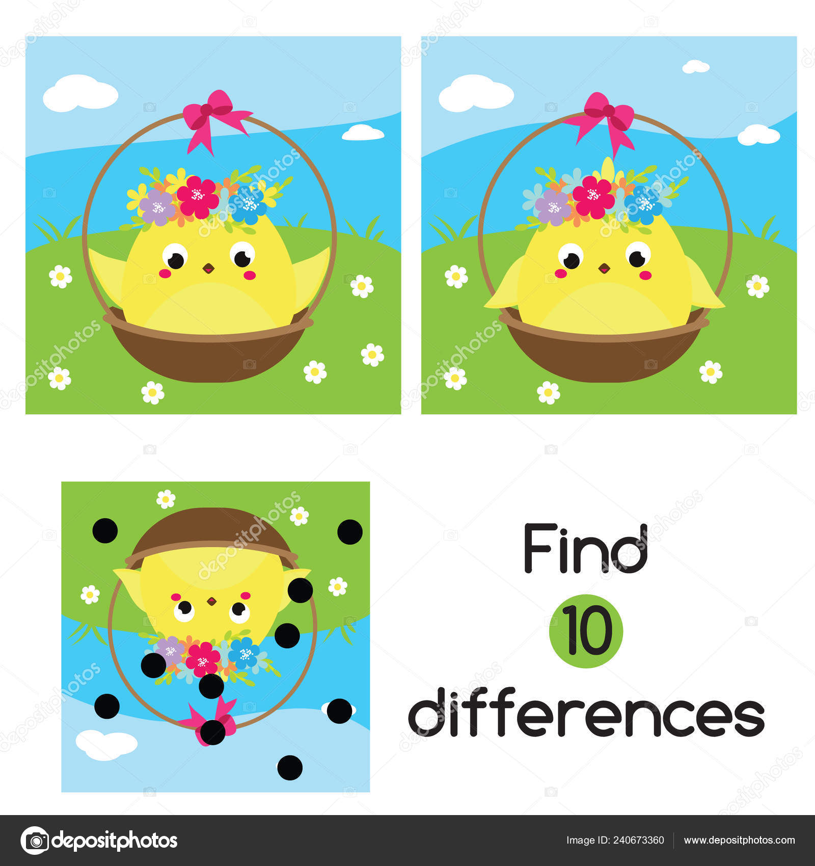Find Differences Educational Children Game Cute Yellow Chicken Easter ...