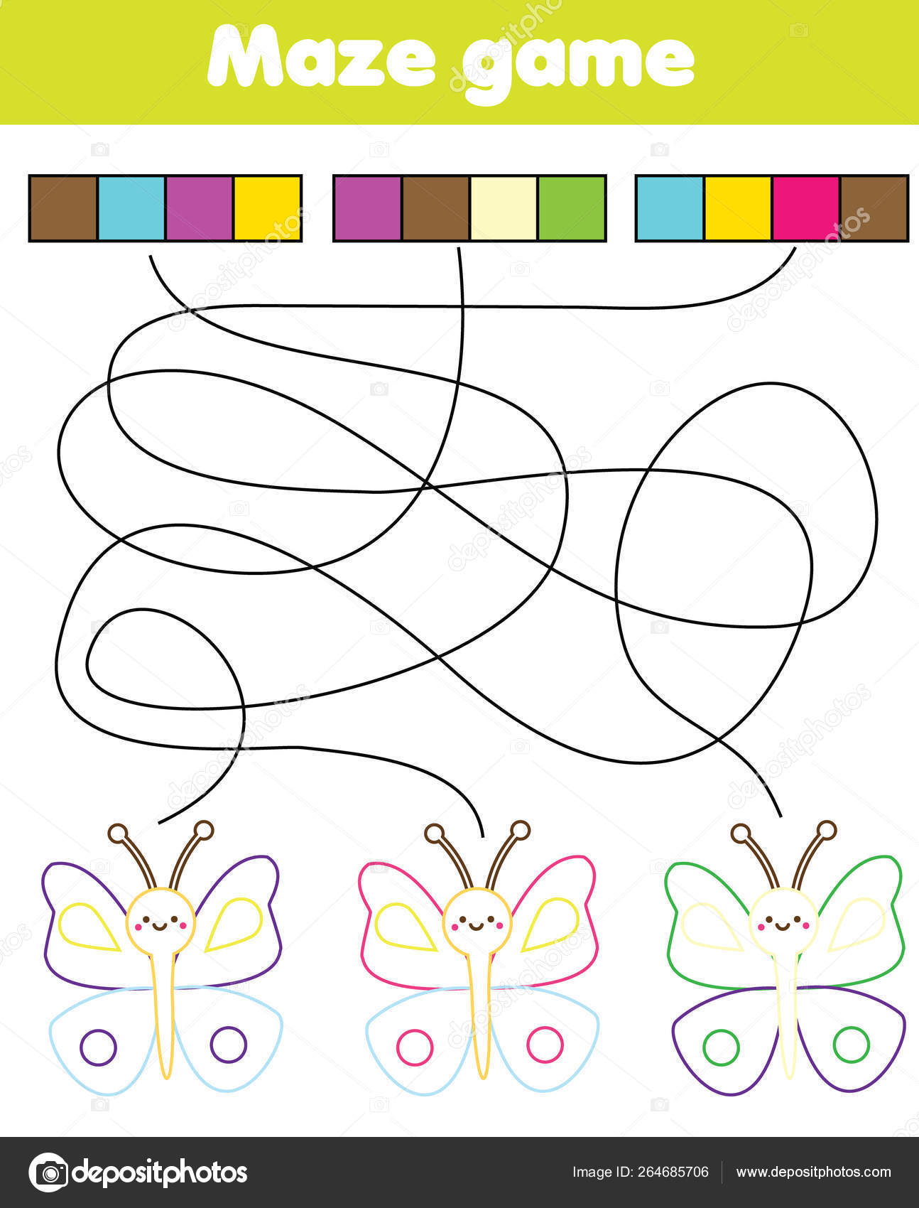Maze game for children. Connect colors and butterflies. labyrinth and ...