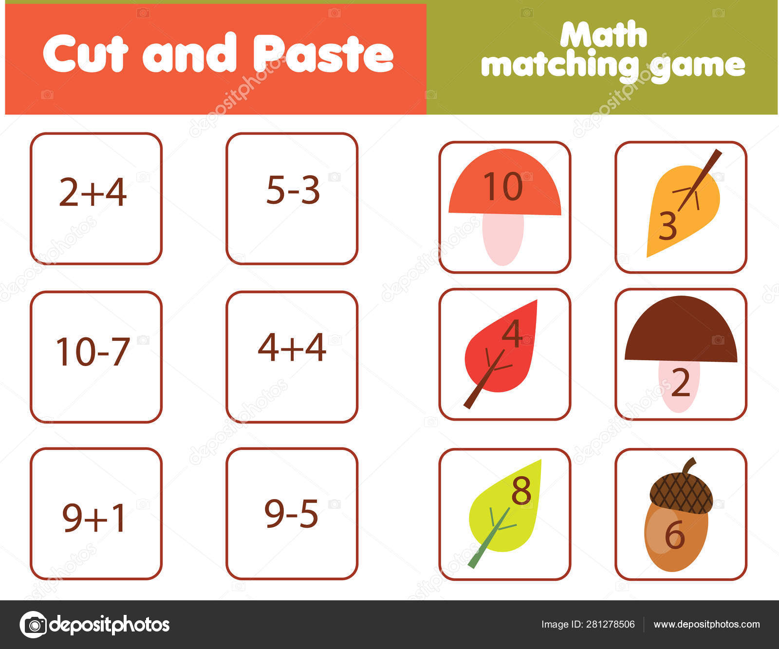 Matching children educational game. Match mushrooms and numbers ...